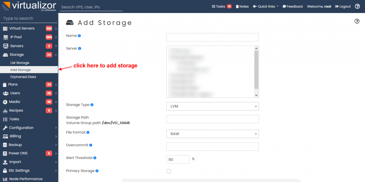 Add New Storage – Virtualizor