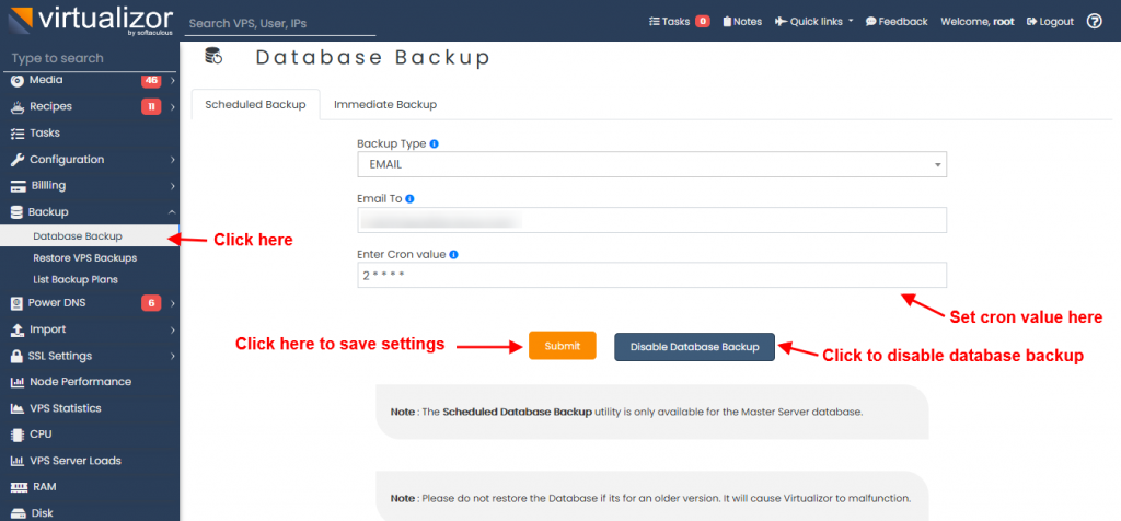 Database Backups – Virtualizor