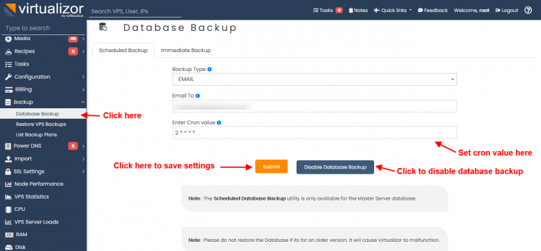 Database Backups – Virtualizor