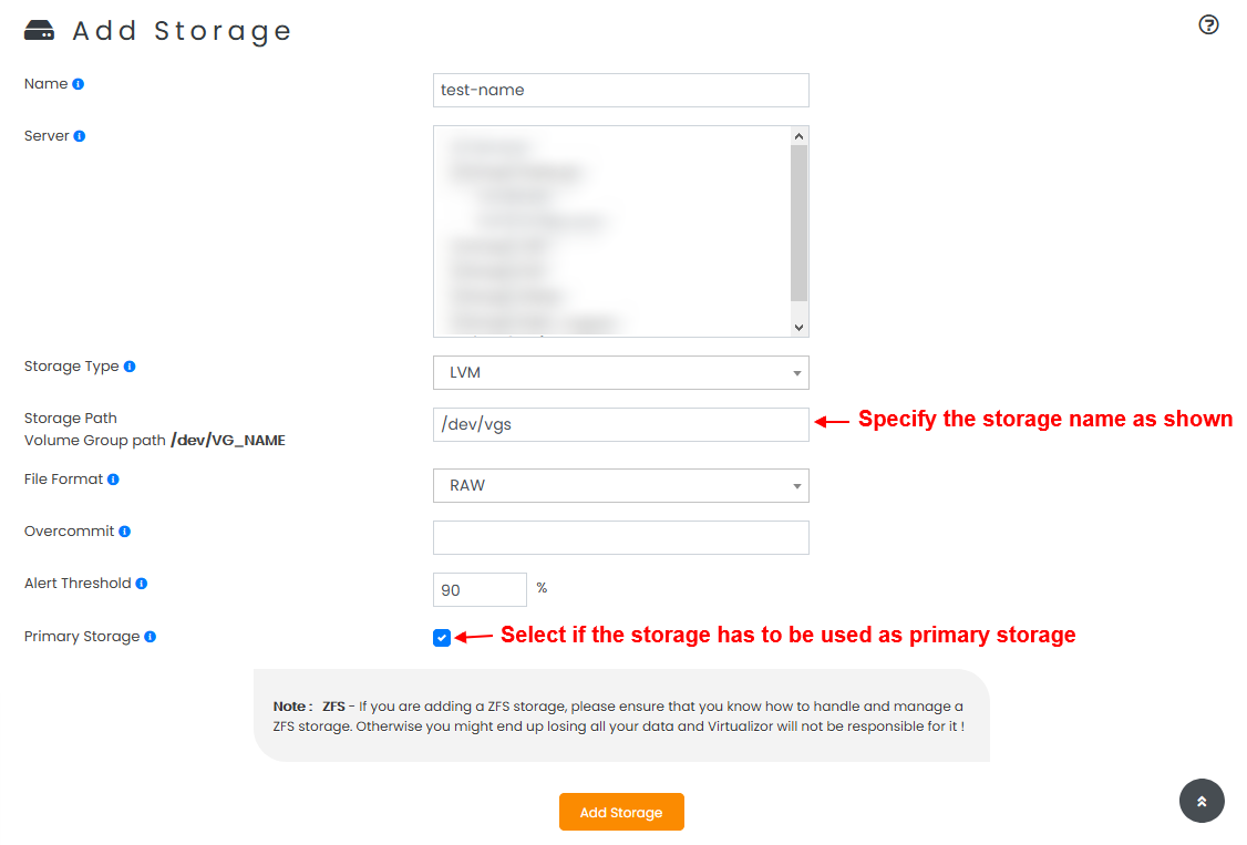 Add New Storage – Virtualizor