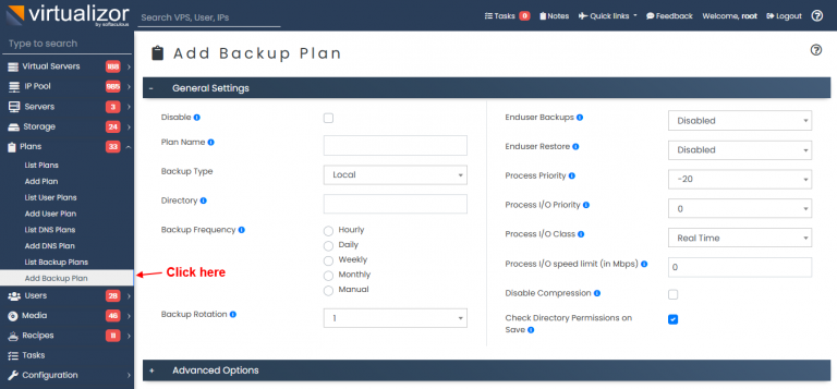 Backup Plans – Virtualizor