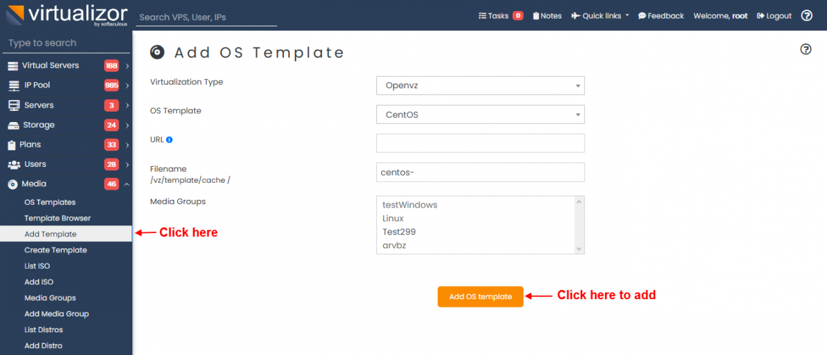 Add OS Template – Virtualizor