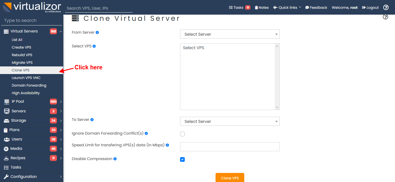Clone VPS – Virtualizor