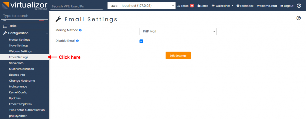 Configure Email Settings – Virtualizor