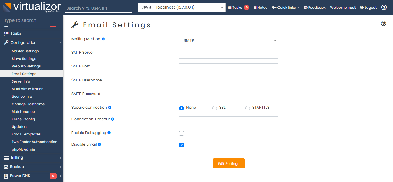 Configure Email Settings – Virtualizor