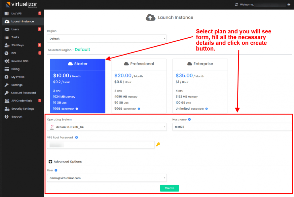 Cloud Billing Enduser Experience – Virtualizor