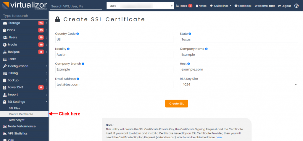 Add SSL Certificate – Virtualizor