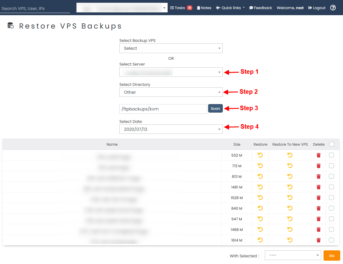 Restore VPS Backups – Virtualizor