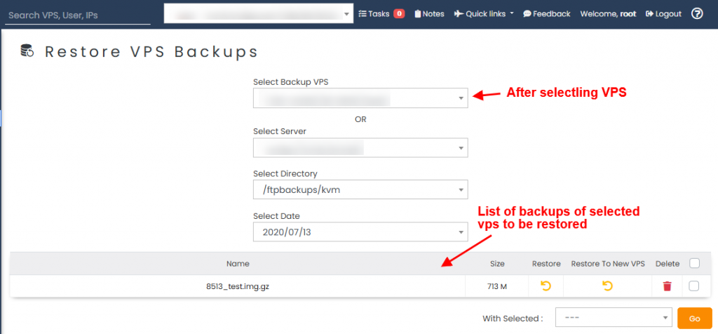 Restore VPS Backups – Virtualizor