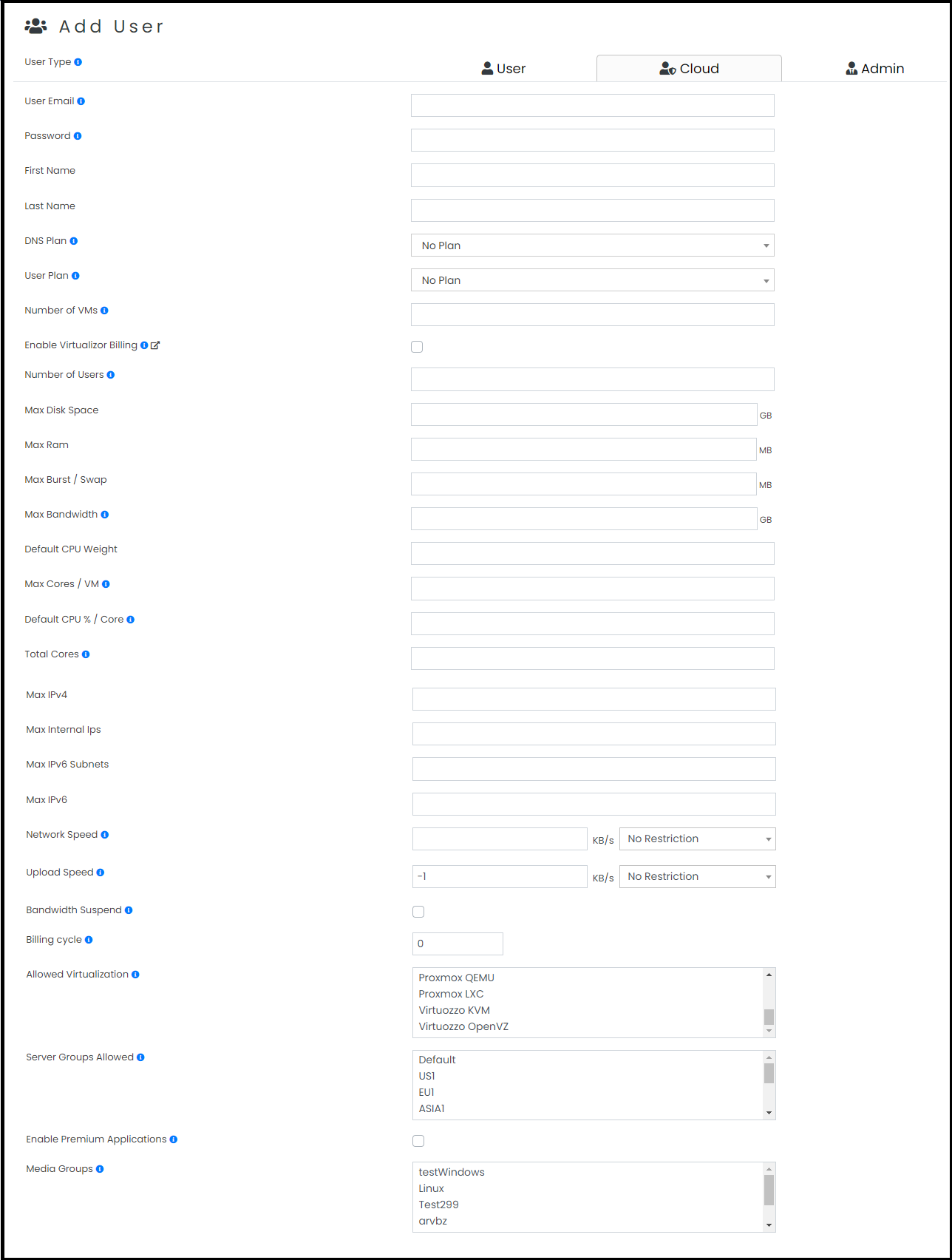 Launch Instance (Billing Disabled) – Virtualizor