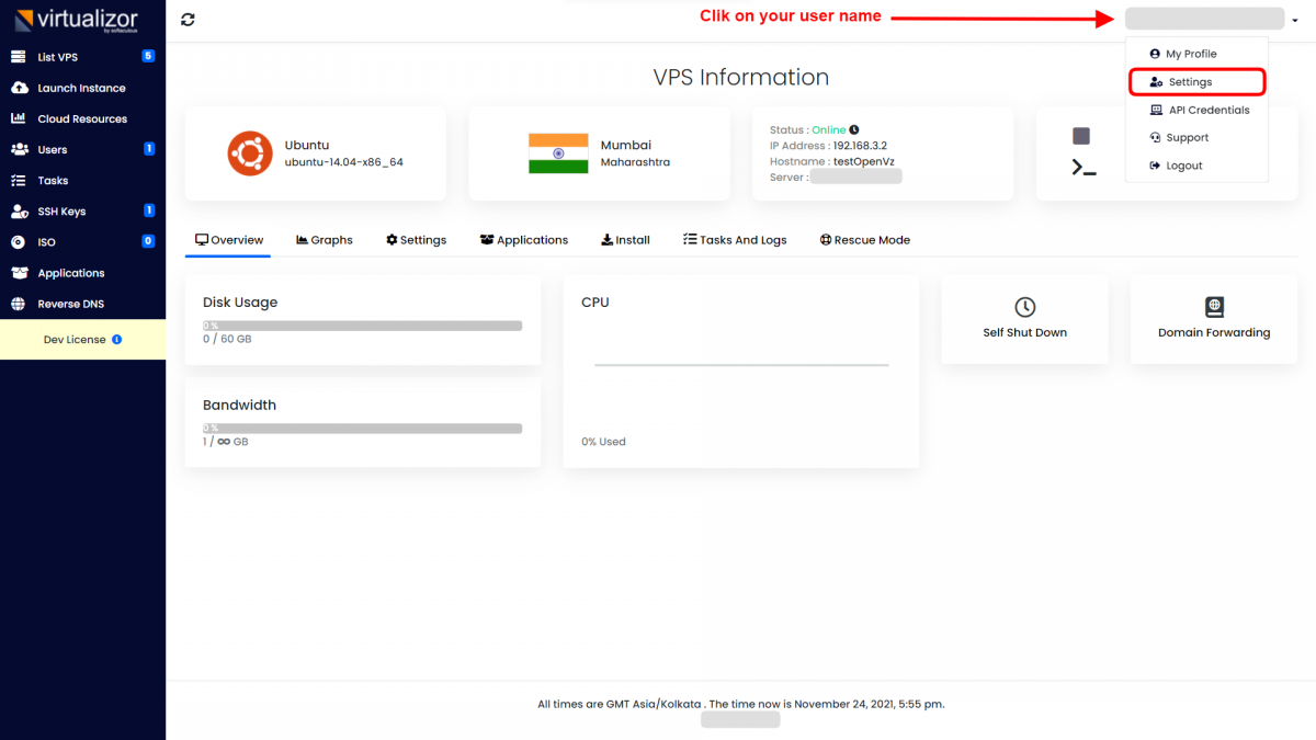 User Settings – Virtualizor