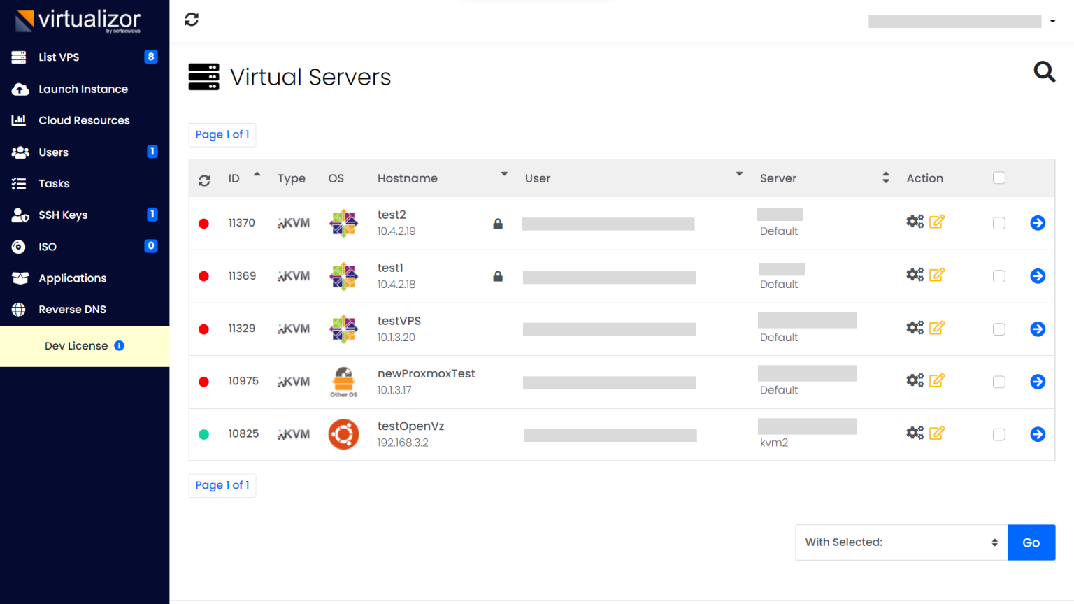 List VPS – Virtualizor