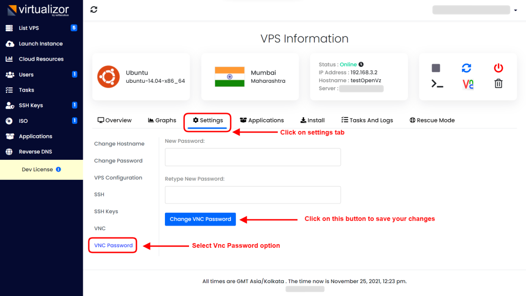Change VNC Password Virtualizor