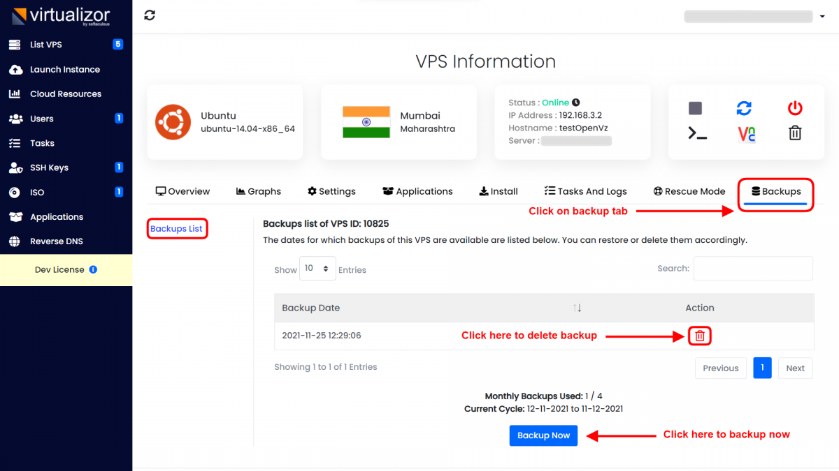 Enduser Backup – Virtualizor